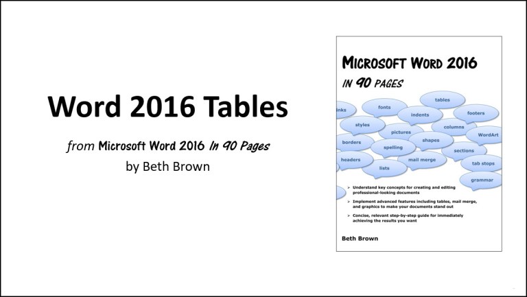 Word 2016 Tables – Belleyre Books